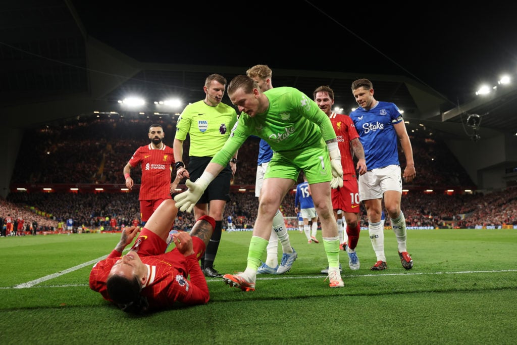 Why Jordan Pickford was spotted laughing at Liverpool fans in Everton's ...